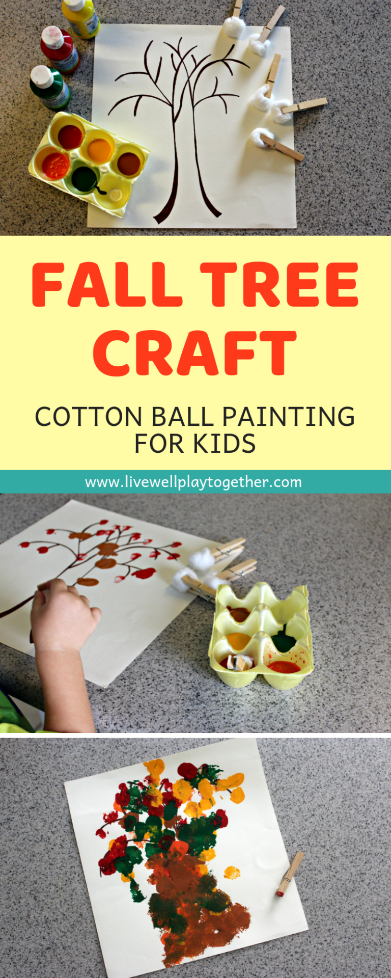 Fall Tree Craft: Cotton Ball Painting - Live Well Play Together