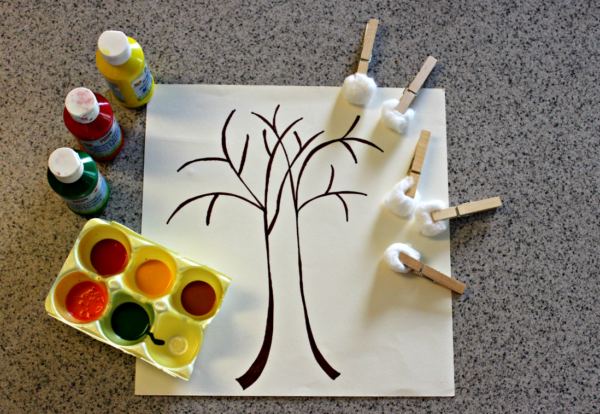 Fall Tree Craft: Cotton Ball Painting - Live Well Play Together